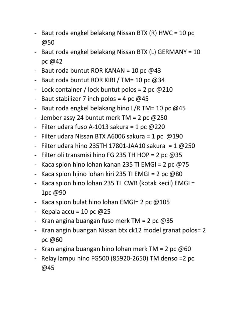 Baut Roda Engkel Belakang Nissan BTX | PDF
