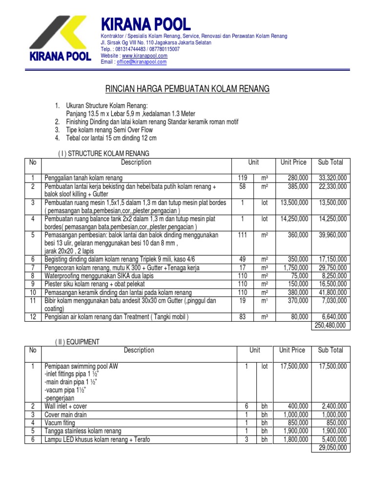Pembuatan Kolam Renang BSD | PDF