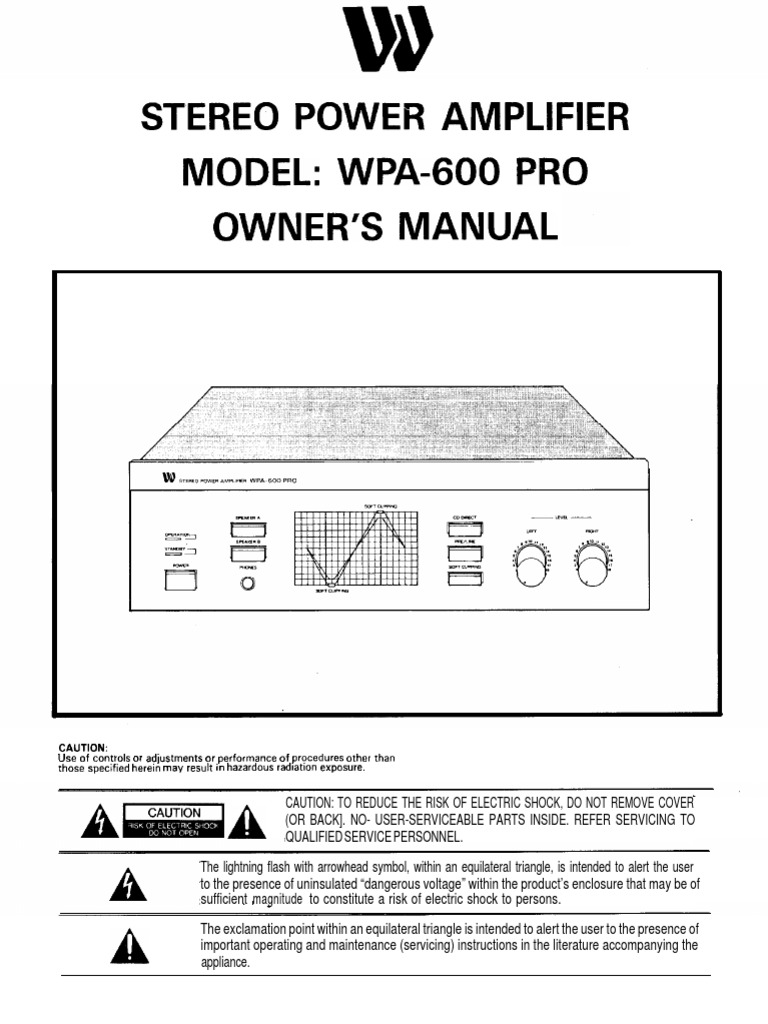 Stereo Power Amplifier Model: Wpa-600 Pro Owner'S Manual | PDF ...