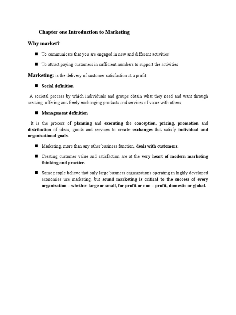 Chapter One Introduction To Marketing | PDF Chapter One Introduction To Marketing | PDF