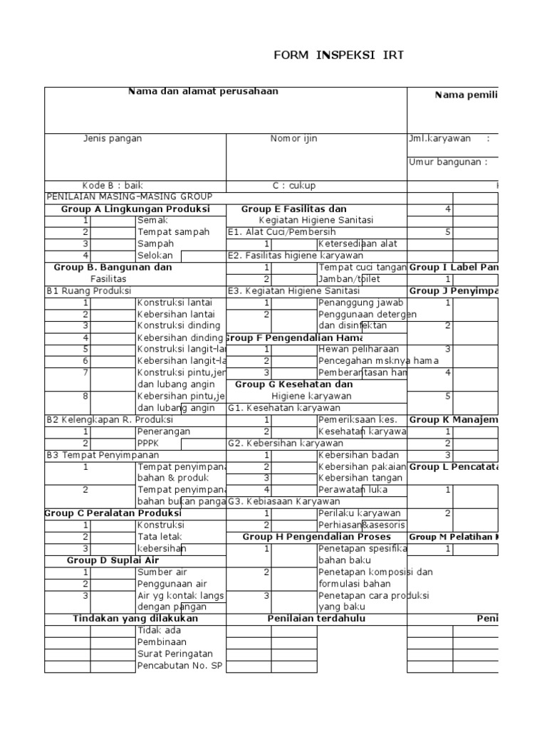 Form Inspeksi 2016 | PDF