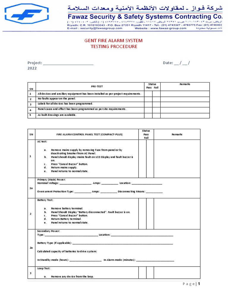 Fire Alarm Testing Procedure - Astra - Rev1 | PDF | Electrical ...