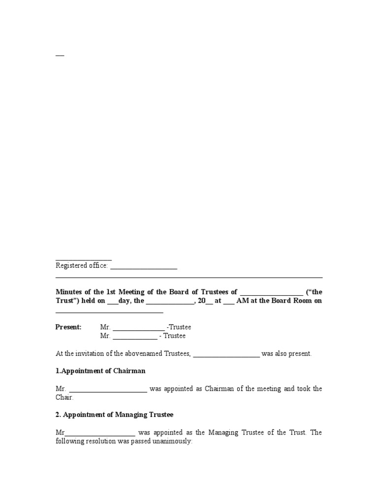 Minutes of 1st Trust Board Meeting | PDF | Banks | Trust Law