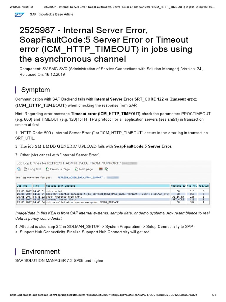 Internal Server Error Soapfaultcode 5 Server Error Or Timeout Error Icm Timeout In
