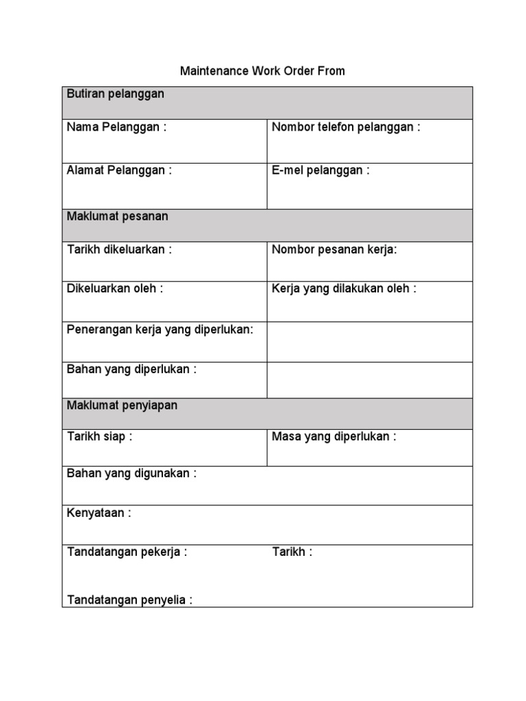 Maintenance Work Order From | PDF