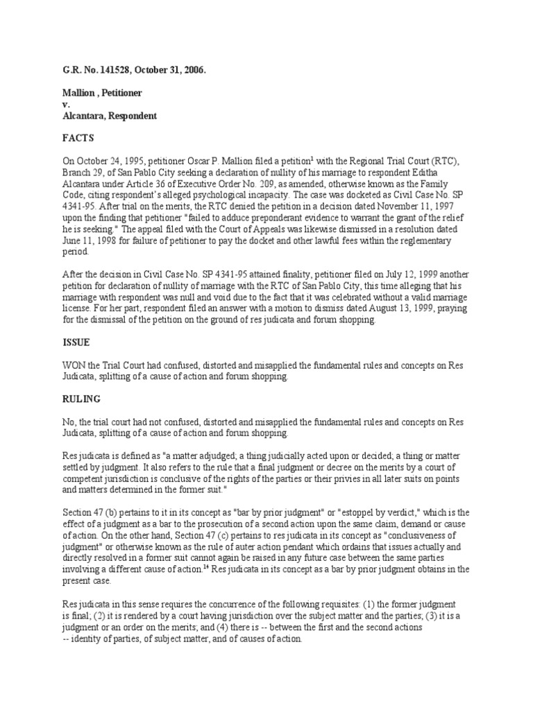 Deron - Mallion v. Alcantara | PDF | Res Judicata | Lawsuit