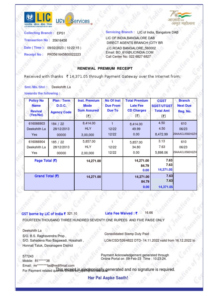 RenewalPremium 35616458 | PDF | Service Industries | Payments