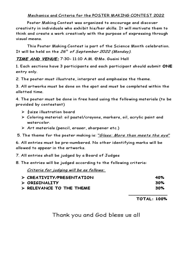 Mechanics and Criteria in Poster Making Contest | PDF