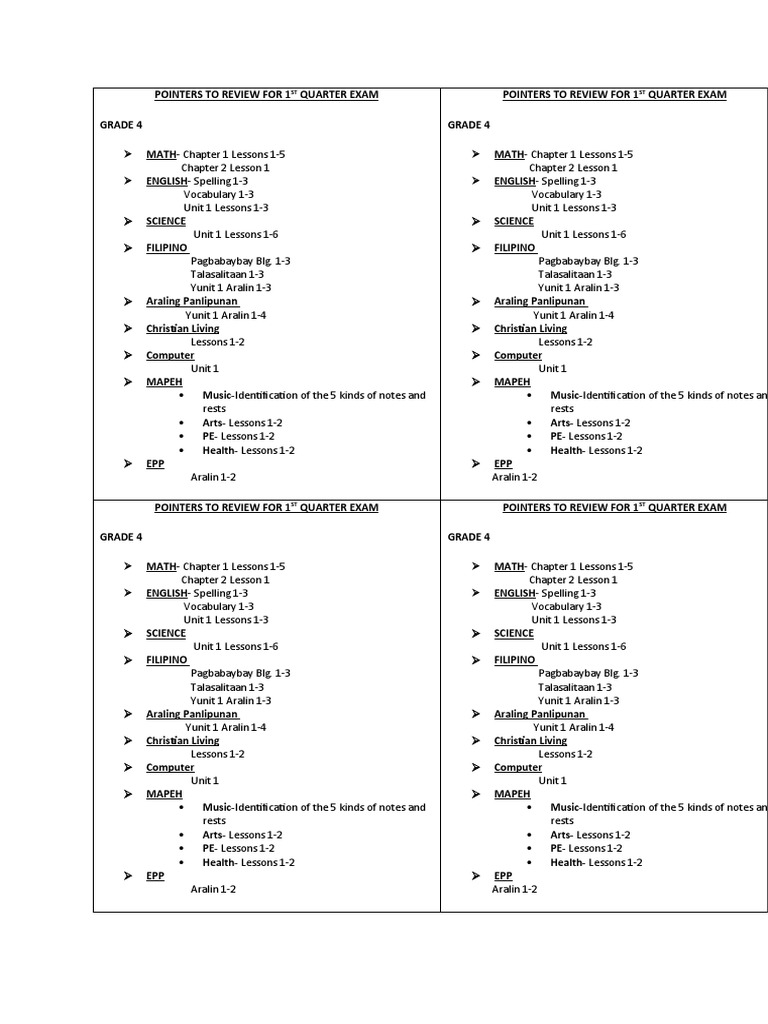 Pointers To Review For 1ST Quarter Exam, Schedule | PDF