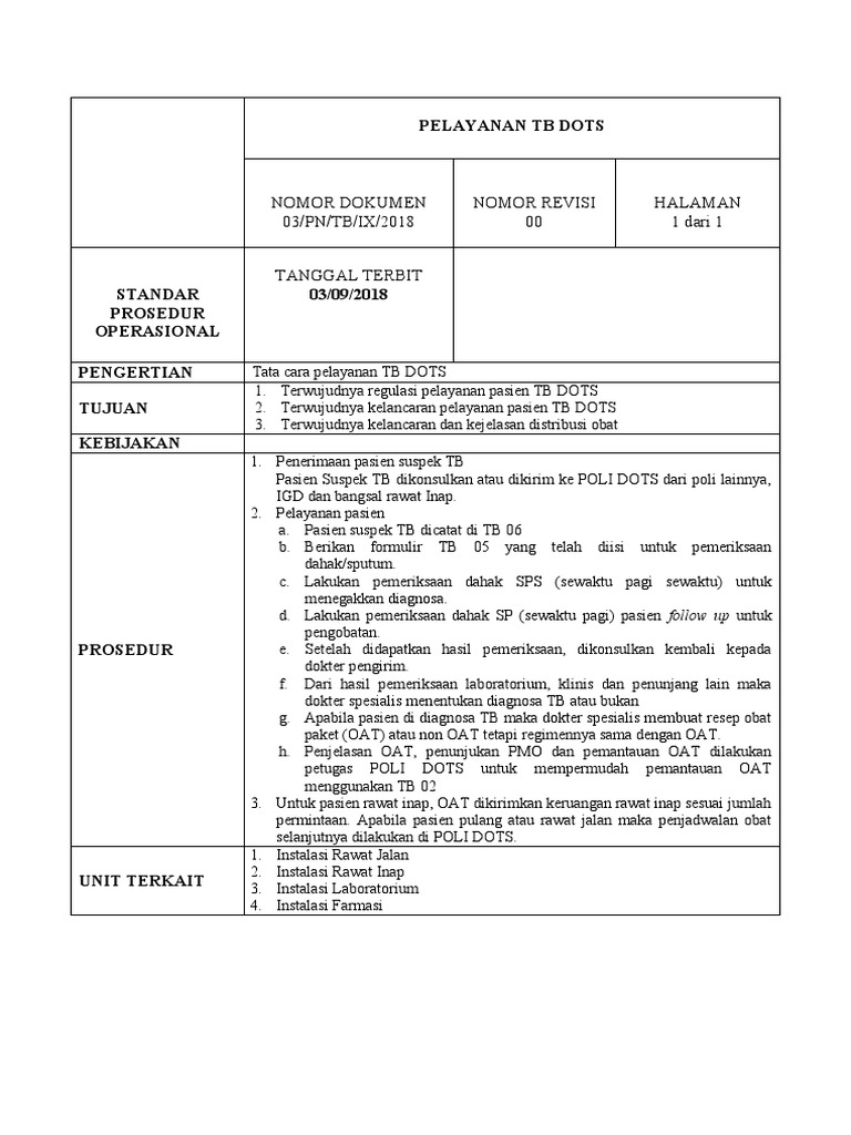 Spo Pelayanan TB DOTS | PDF