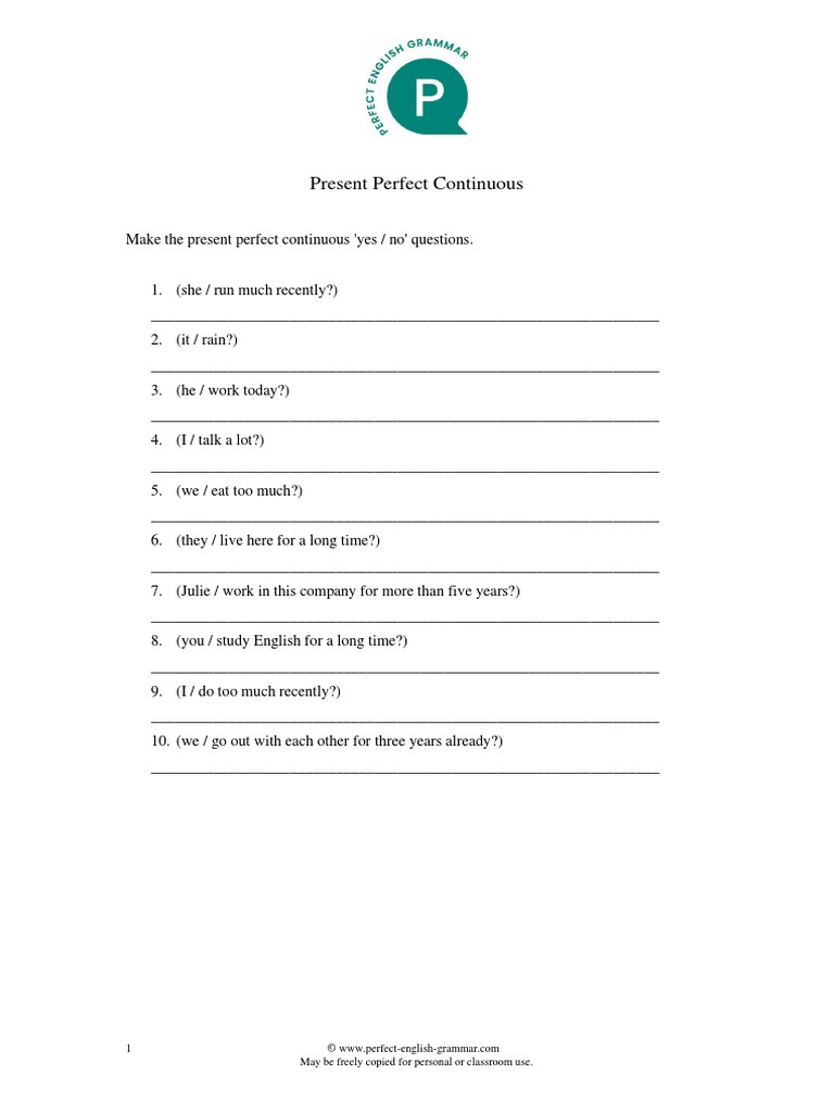 Present Perfect Continuous Form Questions | PDF