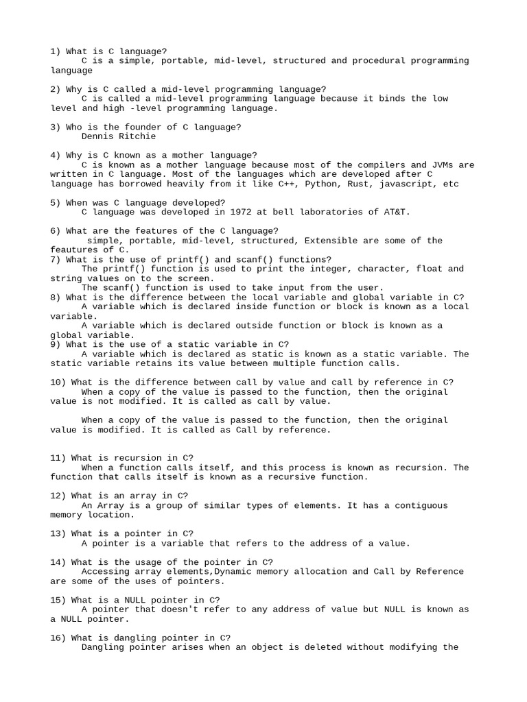 C Questions Pdf Pointer Computer Programming C Programming Language