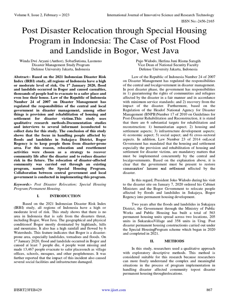 Post Disaster Relocation Through Special Housing Program in Indonesia ...