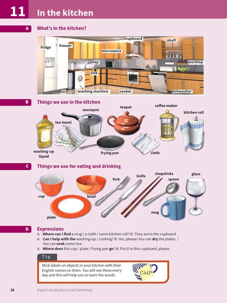 Kitchen Vocabulary and Common Items | PDF | Chair | Bedroom