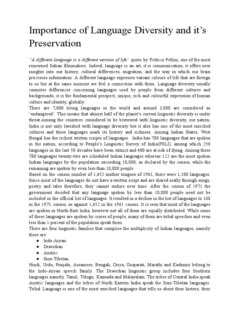 Importance of Language Diversity and It's Preservation | PDF | South ...