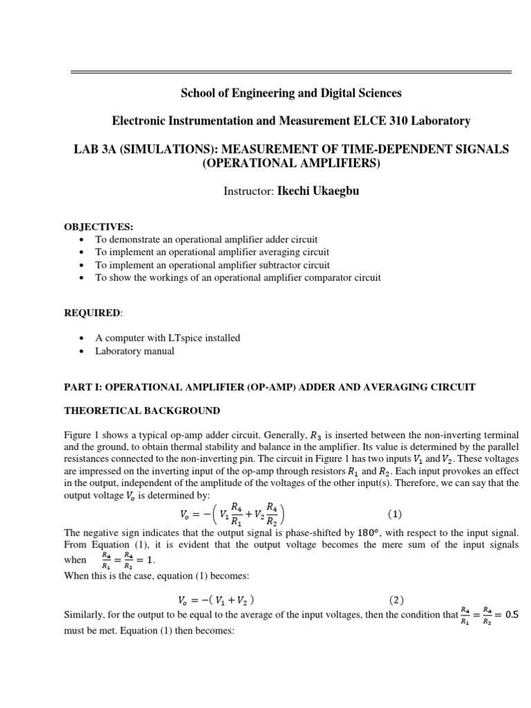 ELCE 310 - Lab 3A - Electronic Instrumentation and Measurement ...