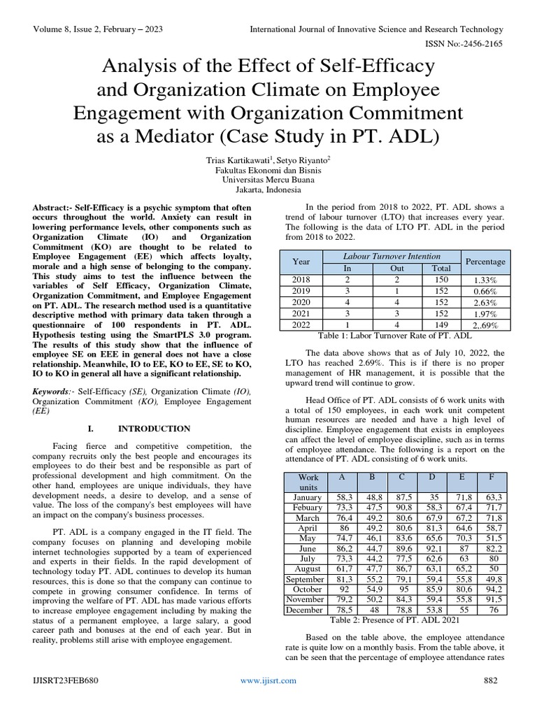 Analysis of The Effect of Self-Efficacy and Organization Climate On Employee Engagement With ...