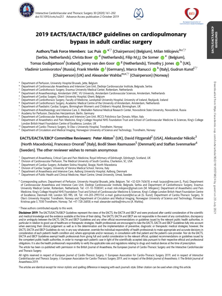 2019 Guidelines on Cardiopulmonary Bypass | PDF | Cardiothoracic ...