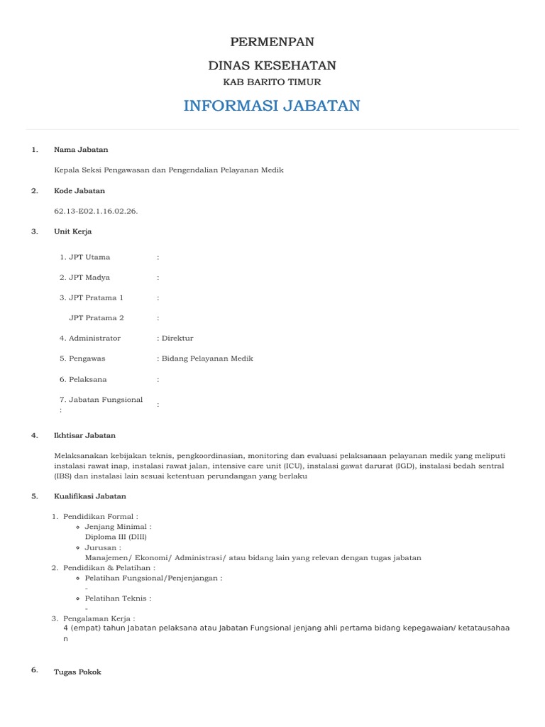 Anjab Kepala Seksi Pengawasan Dan Pengendalian Pelayanan Medik | PDF Anjab Kepala Seksi Pengawasan Dan Pengendalian Pelayanan Medik | PDF