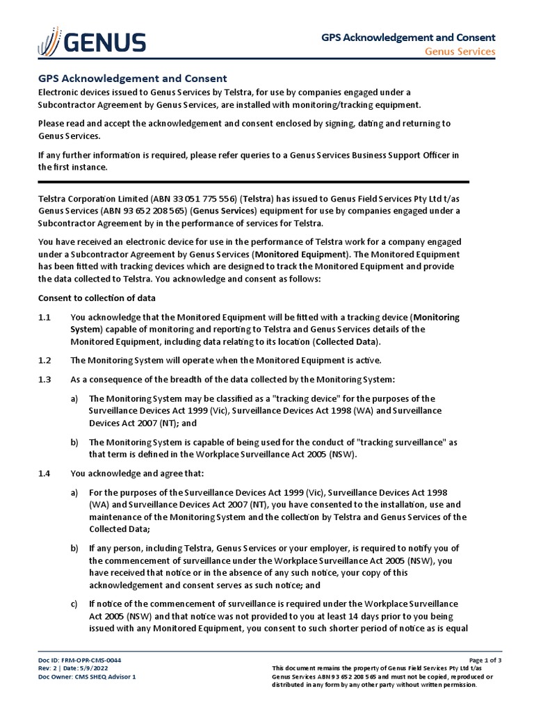 Monitoring the Field: Consent for GPS Tracking of Equipment Issued to ...