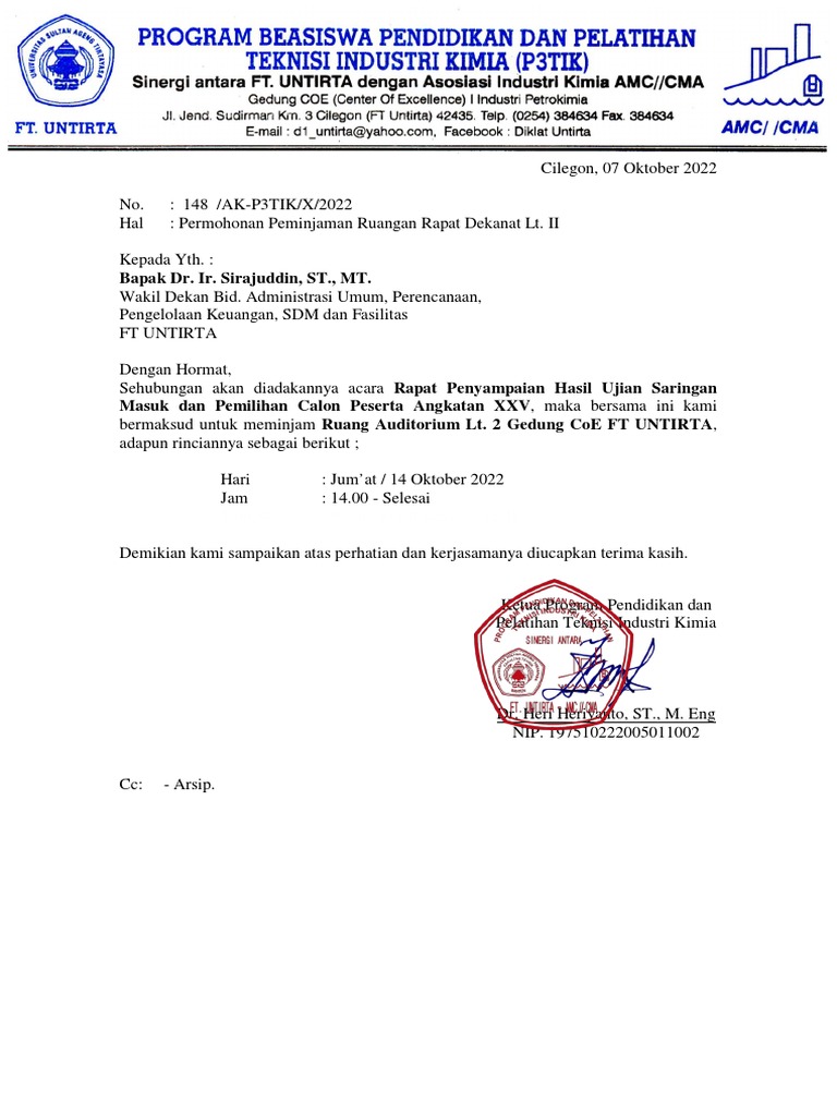PINJAM RUANG Auditorium CoE Lt.2 - Rapat CAB XXV - Rev | PDF