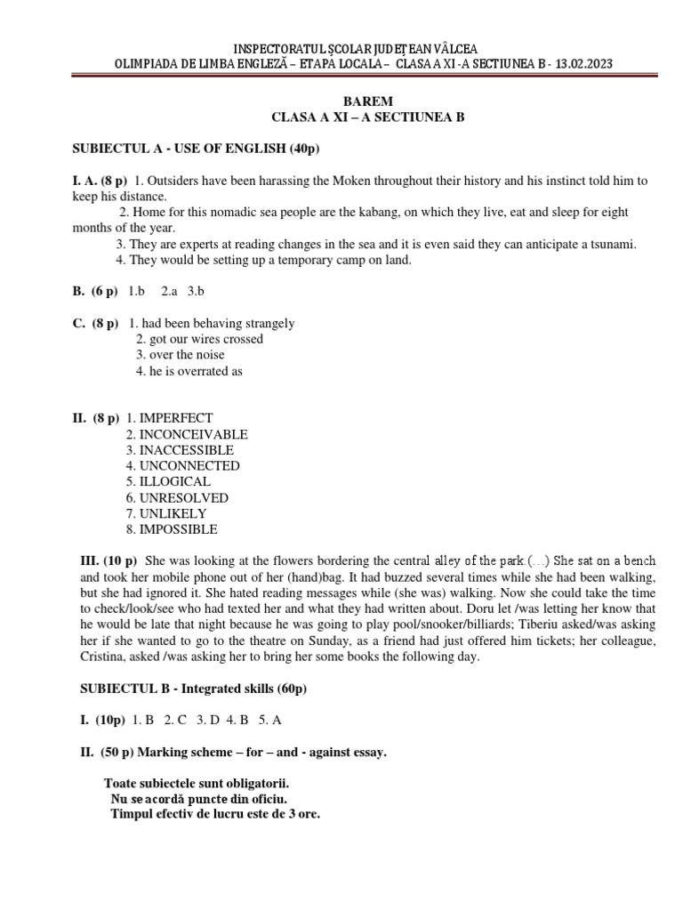 8 - XI B - Barem | PDF