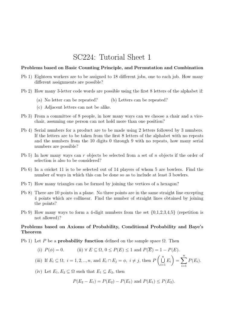 Tutorial Sheet 1 | PDF | Line (Geometry) | Probability