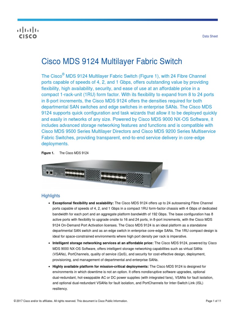 Cisco Mds 9124 Multilayer Fabric Switch Datasheet | PDF | Computer ...