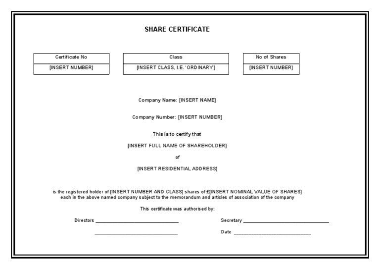 Editable Share Certificate Template Download | PDF