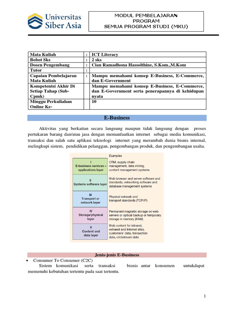 Modul ICT Literacy - 10 - E-Business, E-Commerce Dan E-Goverment | PDF