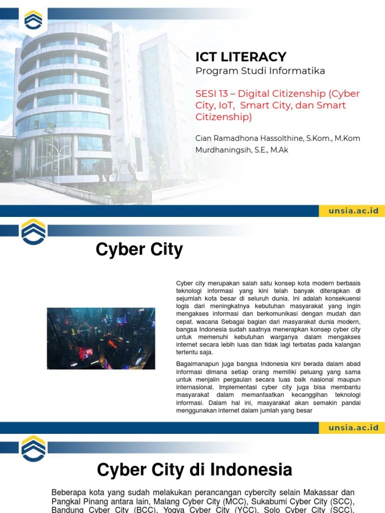 Sesi 13 - Digital Citizenship (Cyber City, IoT, Smart City, Dan Smart Citizenship) - 1 | PDF