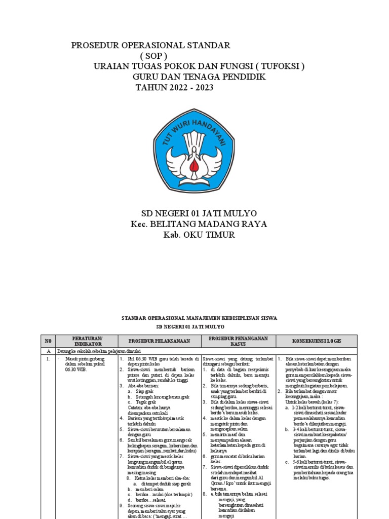SOP Pelaksanaan Tugas Guru Dan Tenaga Pendidik | PDF
