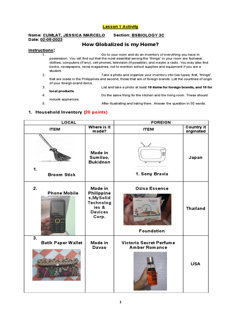 Lesson 1 Activity (CUMLAT) | PDF