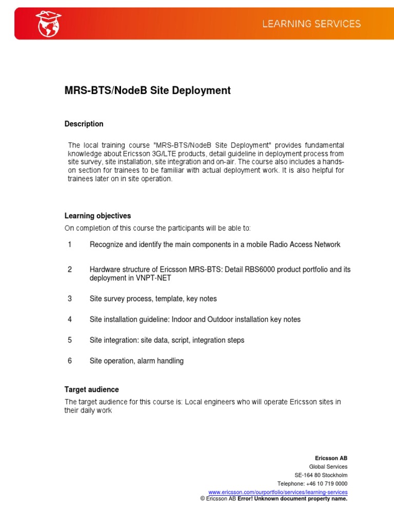 32 MRS-BTSNodeB Site Deployment Noi Dung 8 Ngay Sau 201708030856215661 | PDF | Ericsson ...