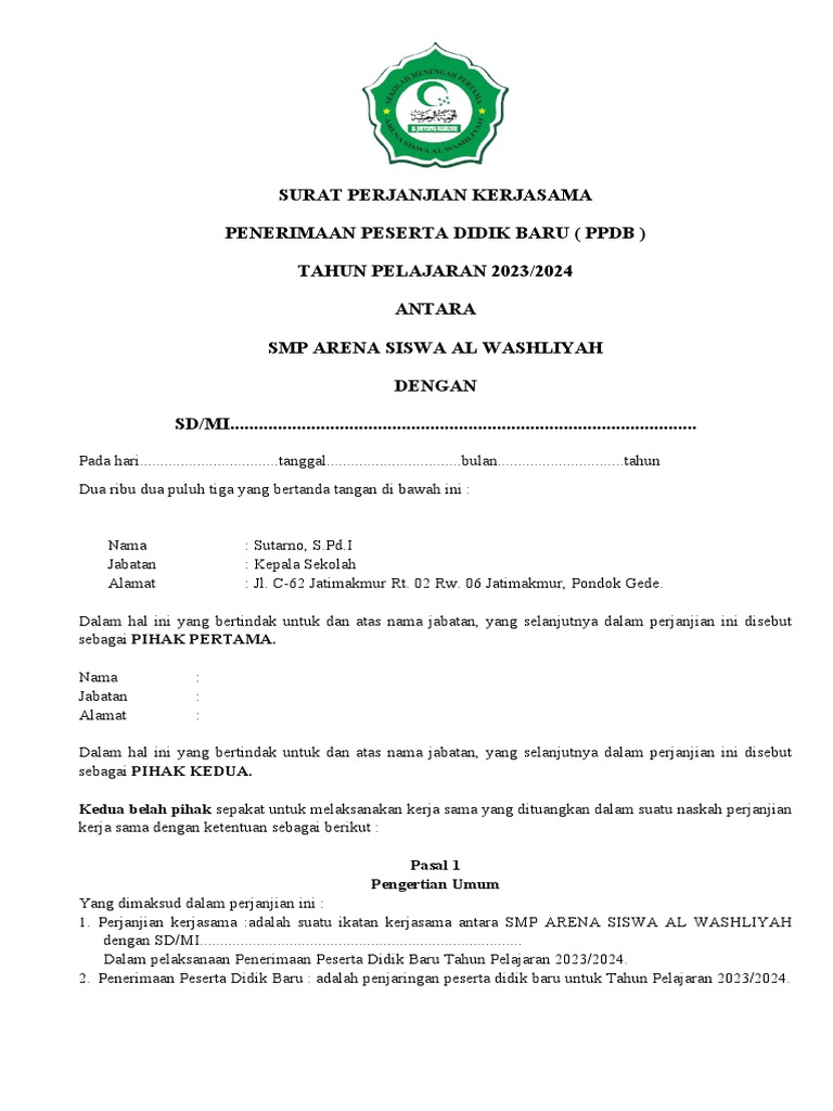 Surat Perjanjian Kerjasama Mou | PDF