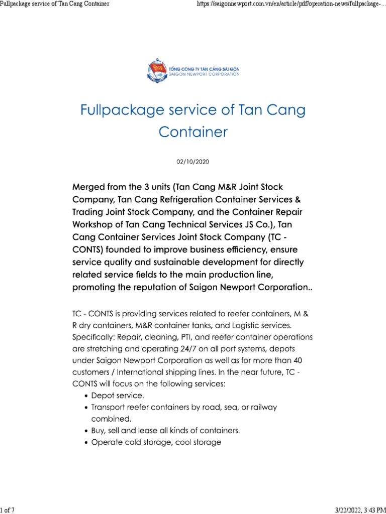 Fullpackage Service of Tan Cang Container | PDF