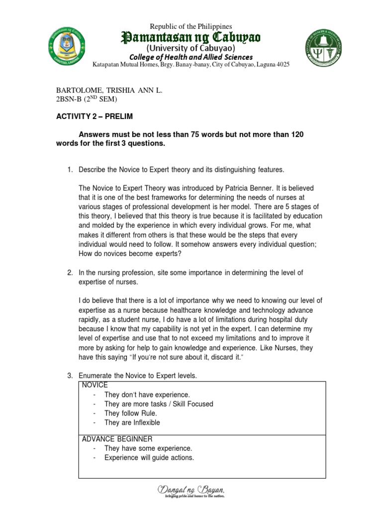 Bartolome - Activity 2 - Prelim | PDF | Expert | Nursing