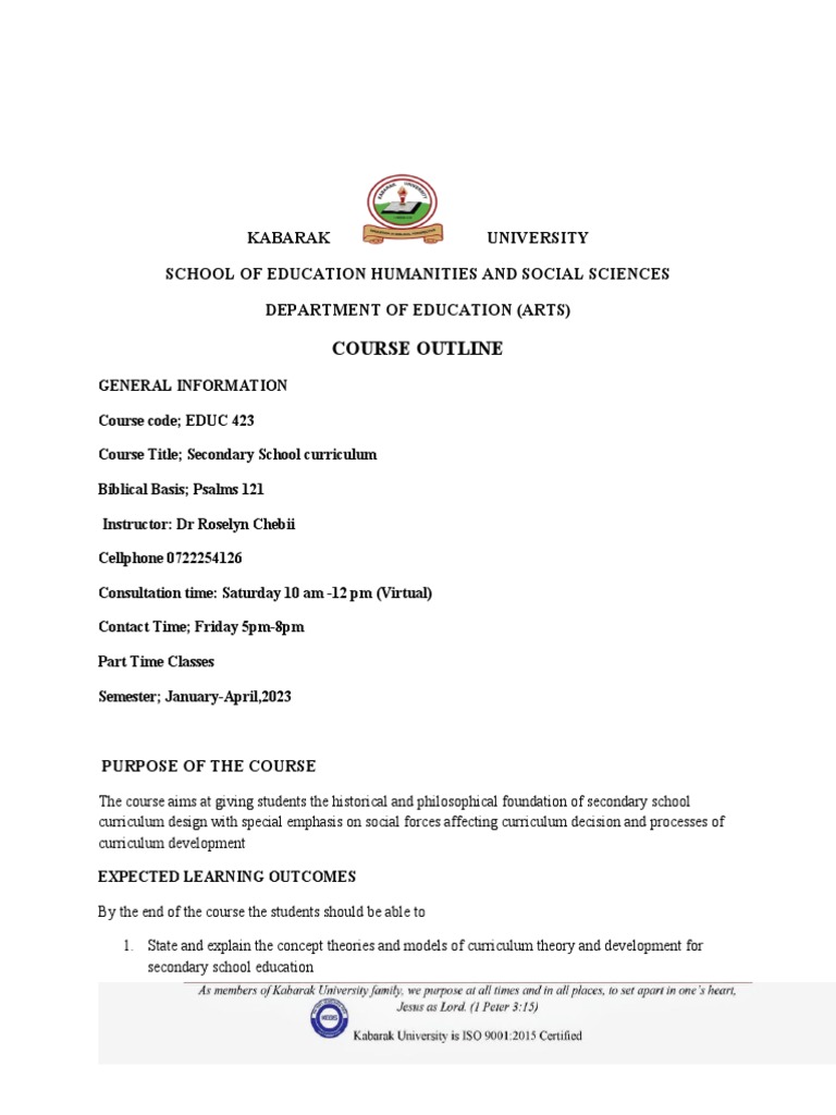 Secondary School Curriculum Course Outline | PDF | Curriculum | Schools