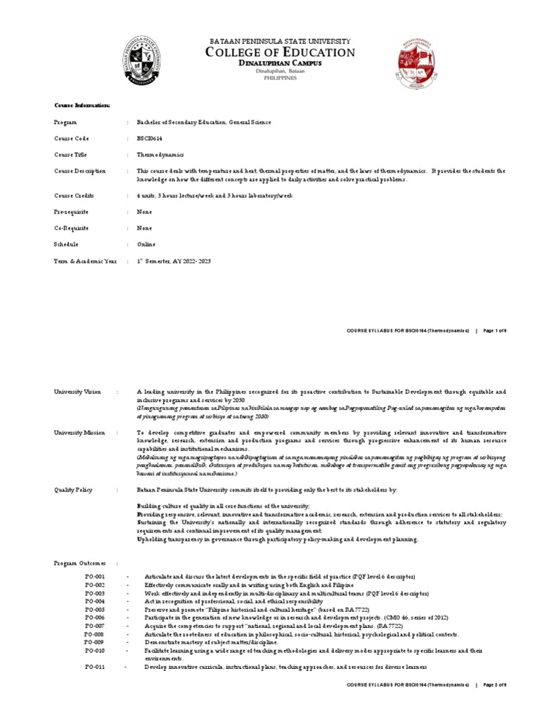 BSCI 0614 - Syllabus - For ISO - 2022-2023 | PDF | Heat | Temperature