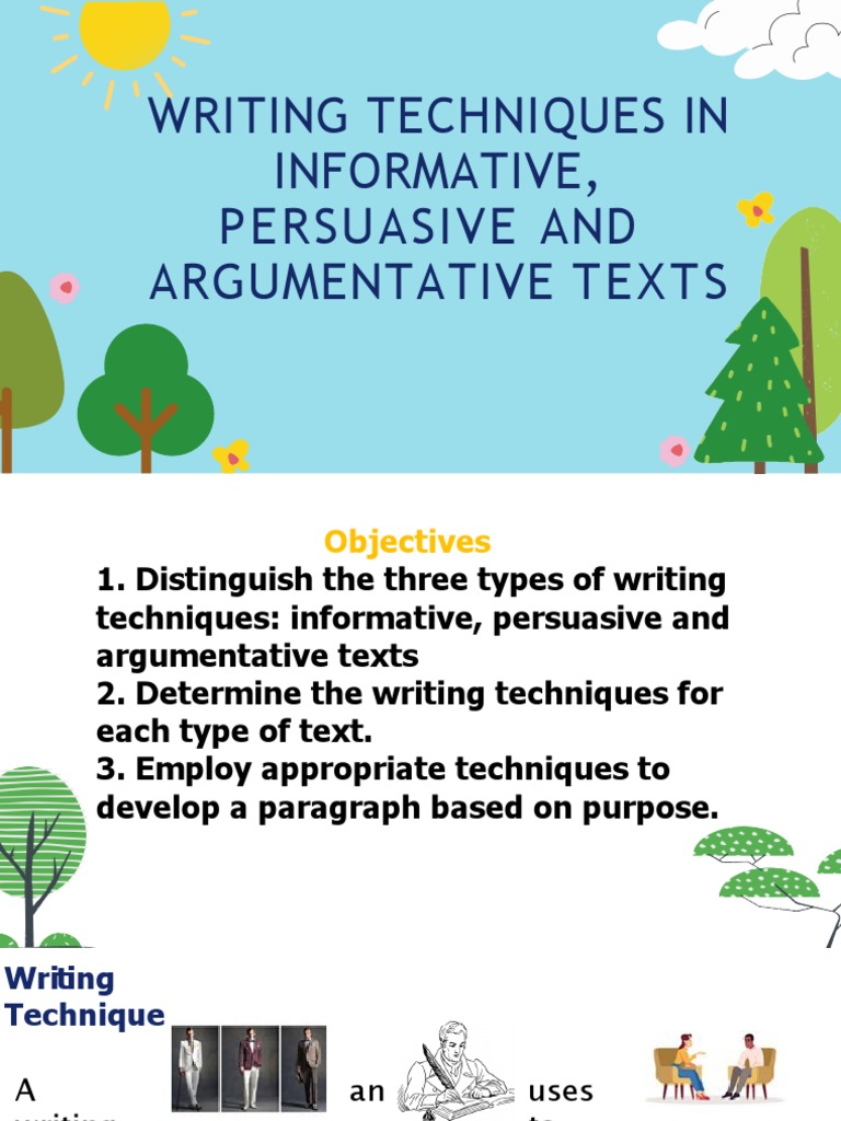 Writing Techniques in Informative, Persuasive and Argumentative Texts ...