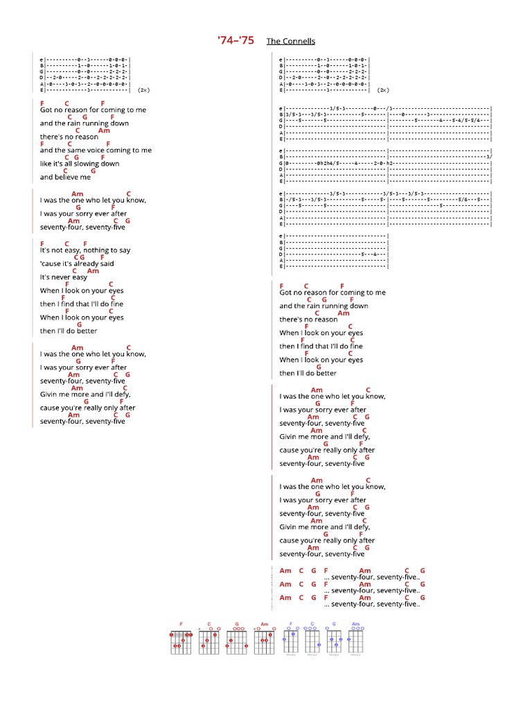 '74-'75 - The Connells - Chords For Guitar&Ukulele | PDF | Guitar Family Instruments
