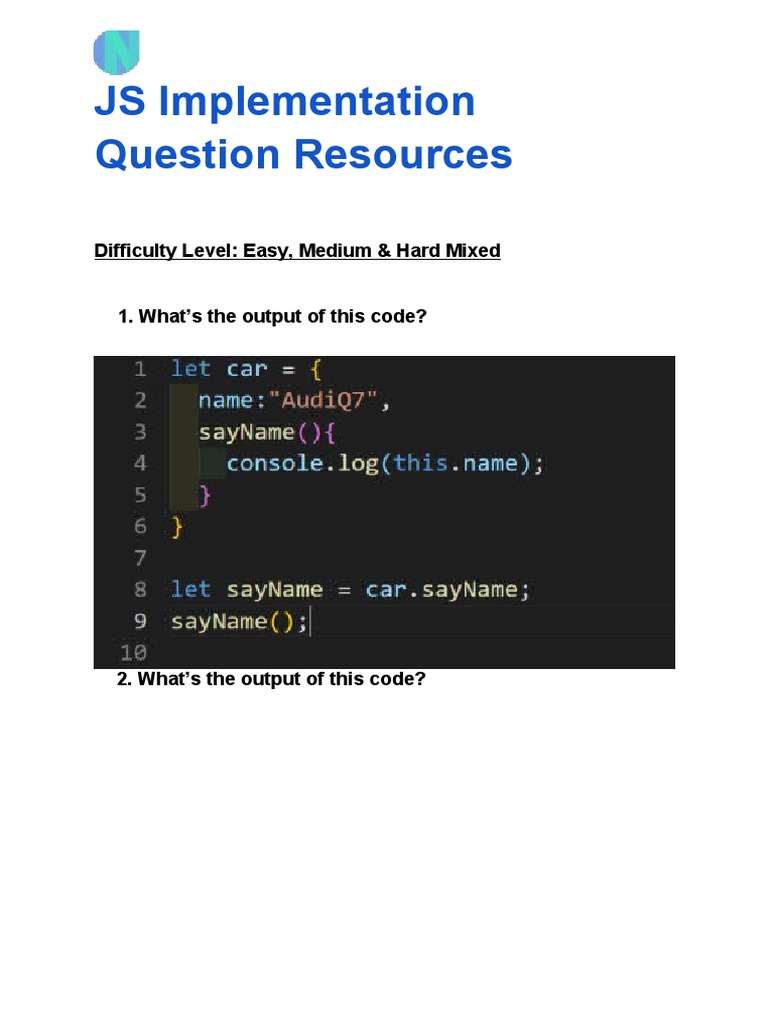 JS Implementation Question Resources | PDF | Constructor (Object Oriented Programming) | Programming