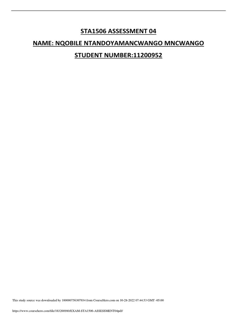 Sta1506 Assessment 04 Analysis Pdf Skewness Mode Statistics