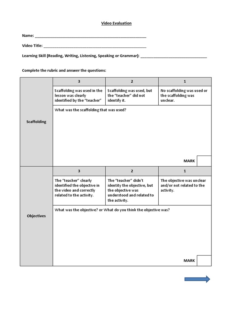 Video Evaluation Sheet | Download Free PDF | Teachers | Learning