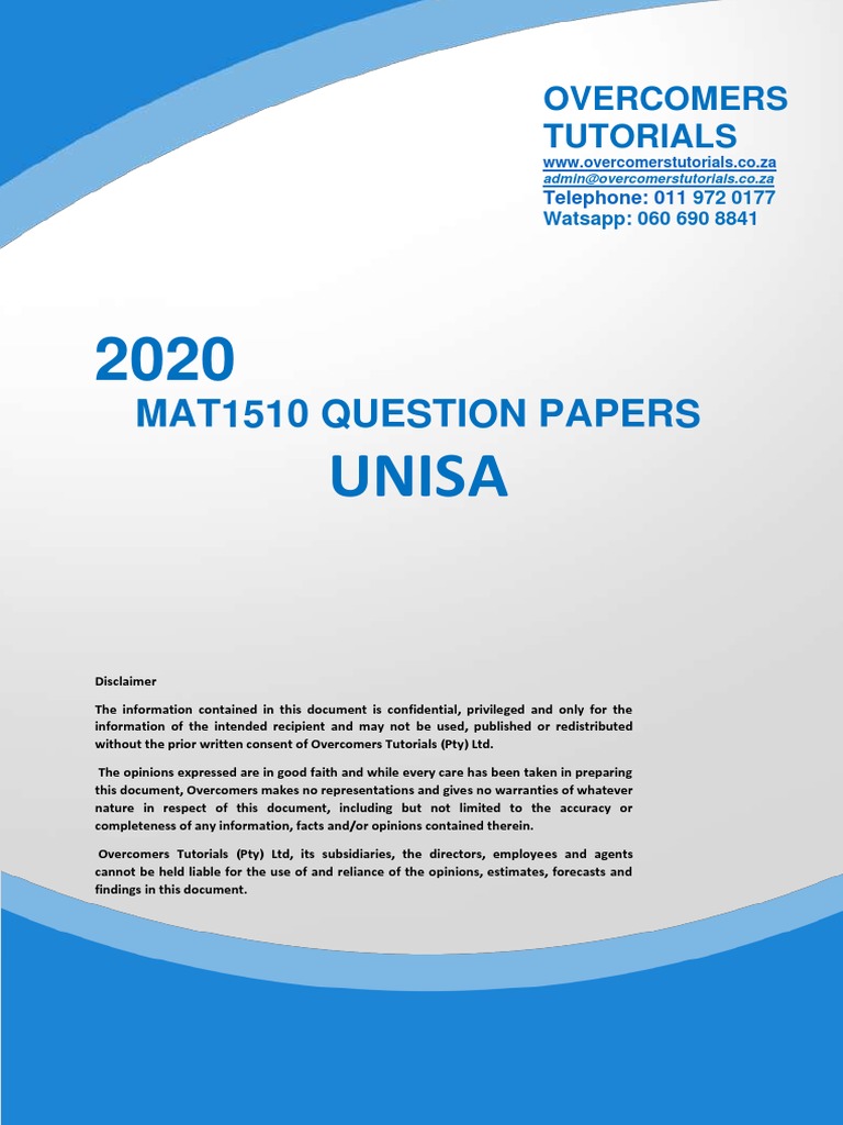 UNISA MAT1510 Past Papers 2020 | PDF