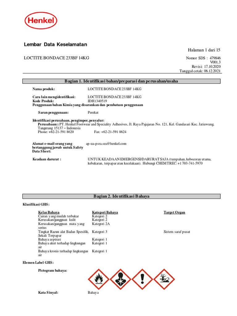 Chemical Level 1 02 Msds 233bf (Bahasa) | PDF