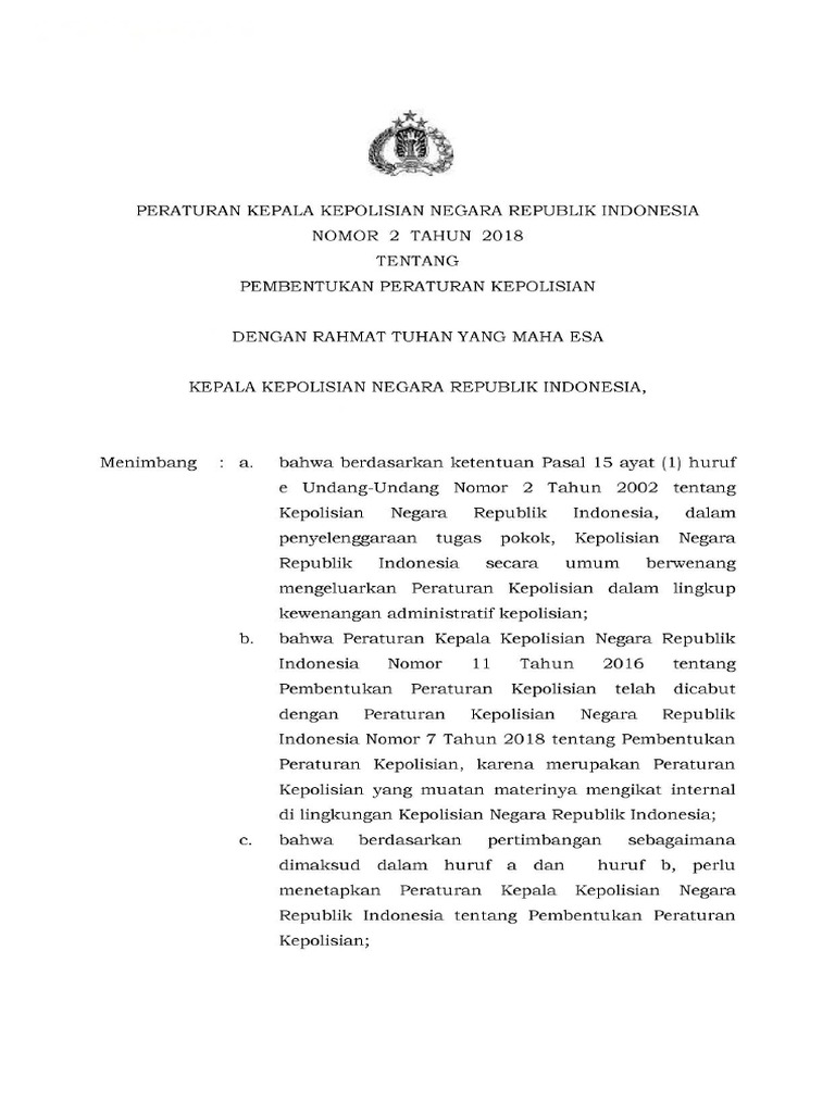 2018-Perkap Nomor 2 Tahun 2018 | PDF
