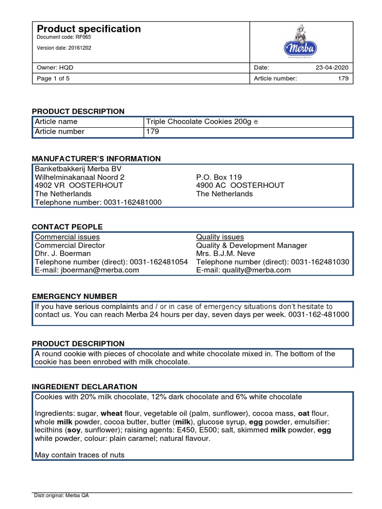 179 Product Specification Triple Chocolate Cookies 200g 23-04-2020 ...