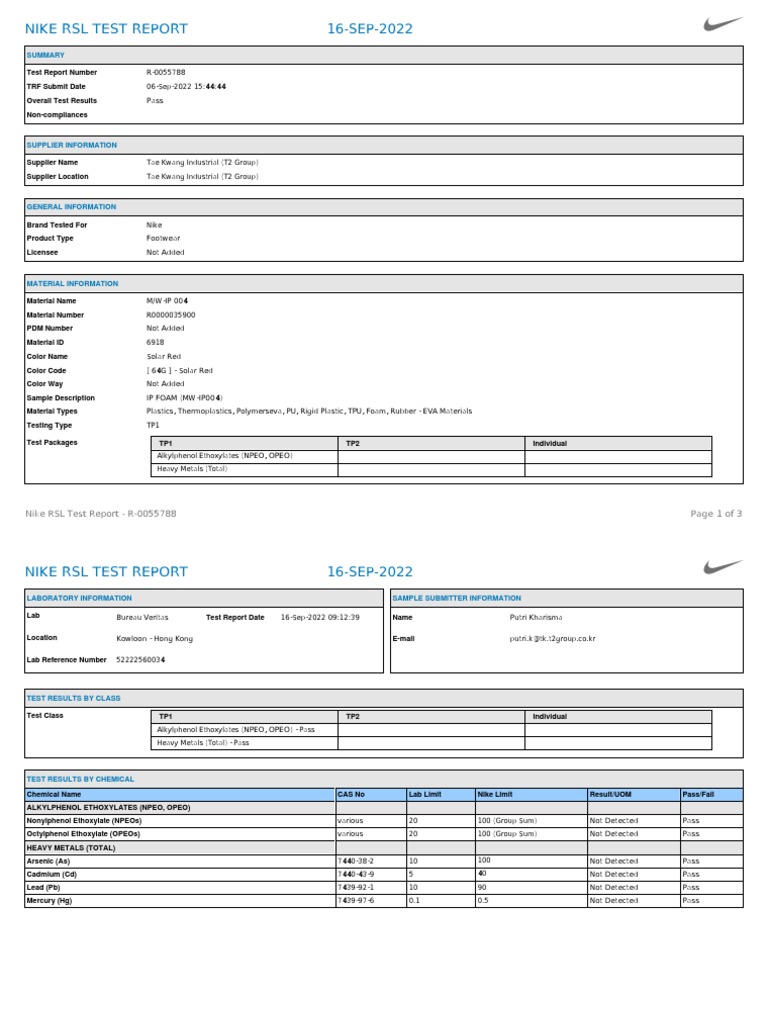 Chemical - Level 1 - 11 - Nike Rslreport - IP004 | PDF | Materials ...