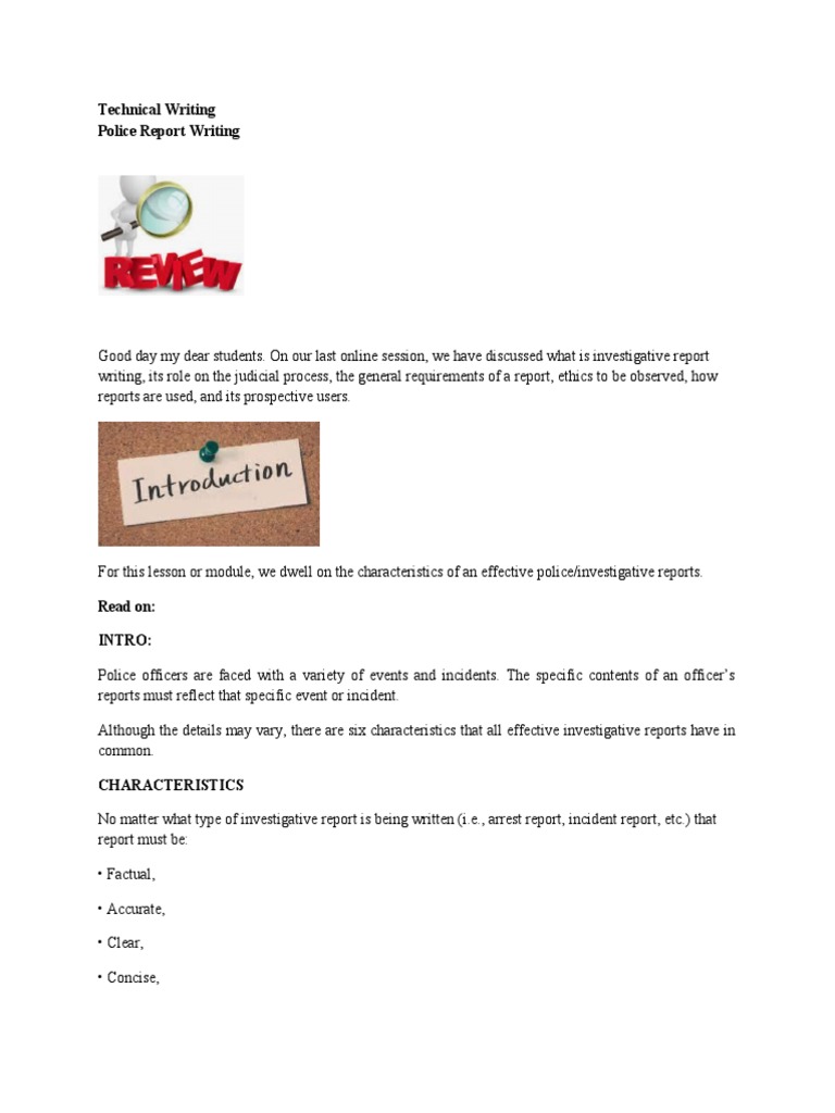 The Six Key Characteristics of Effective Police Reports: Factual ...